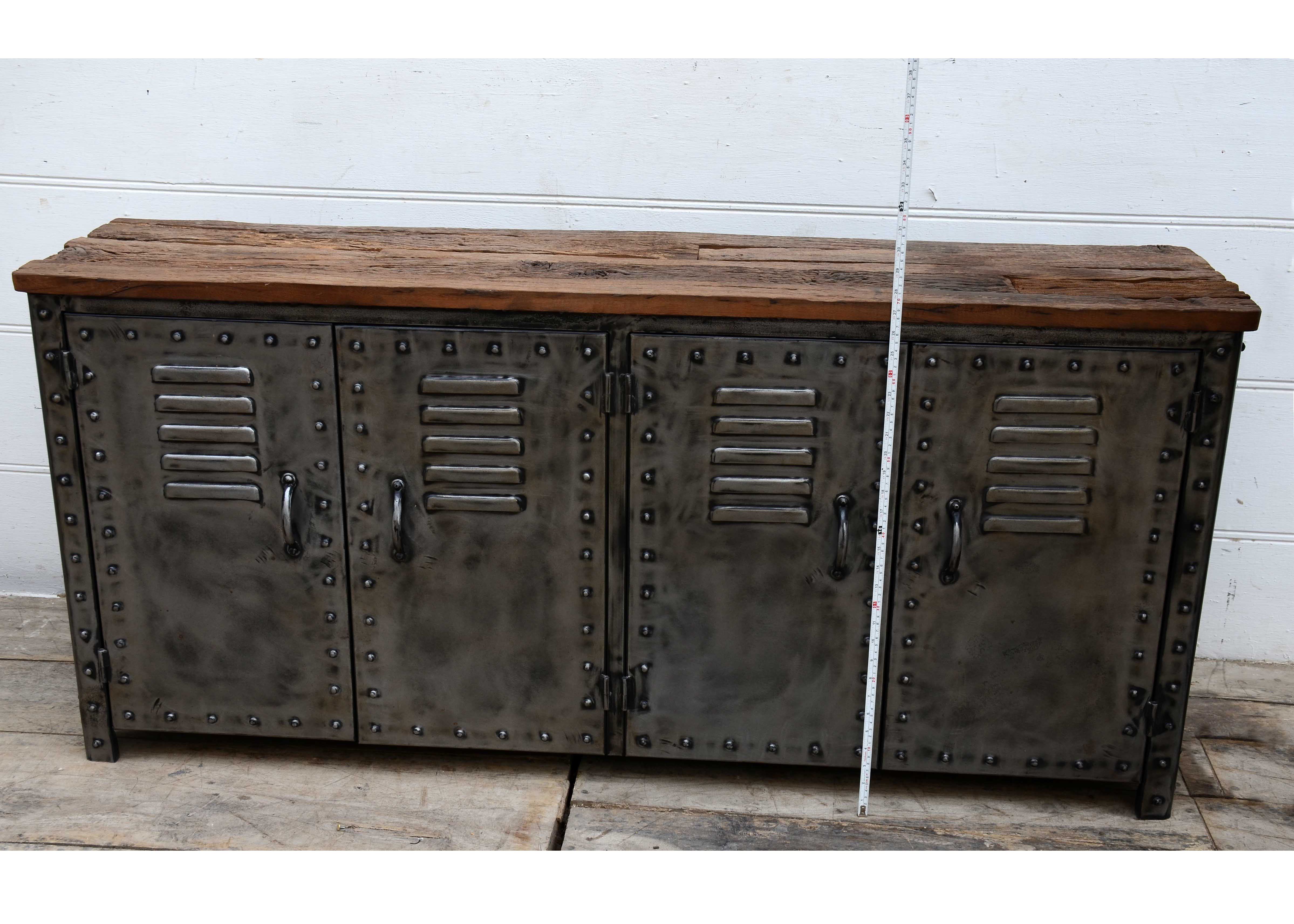 VINTAGE IRON LOCKER SIDEBOARD WITH RECLAIMED RAILWAY SLEEPER WOOD ...