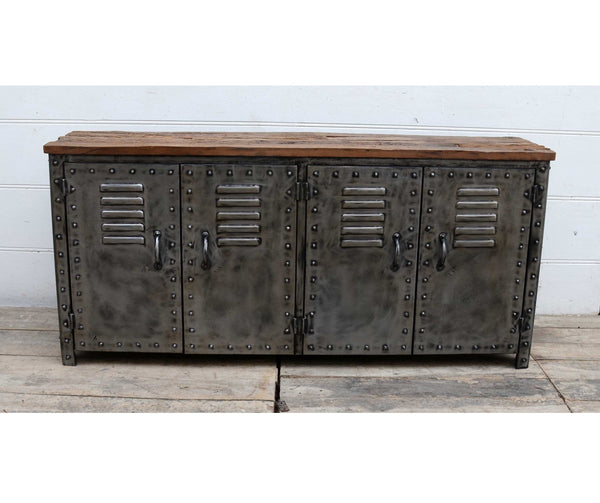 VINTAGE IRON LOCKER SIDEBOARD WITH RECLAIMED RAILWAY SLEEPER WOOD ...
