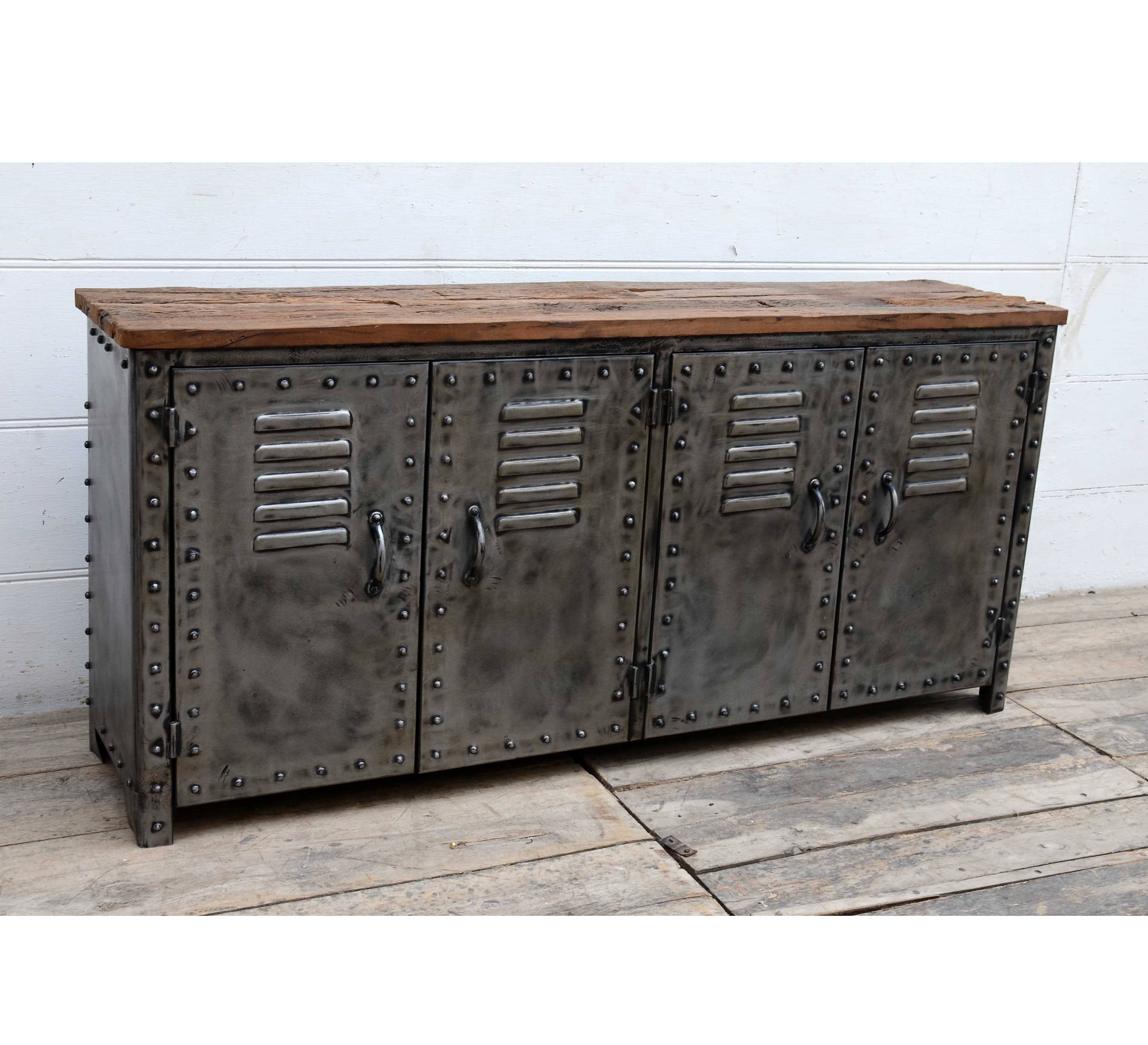 VINTAGE IRON LOCKER SIDEBOARD WITH RECLAIMED RAILWAY SLEEPER WOOD ...