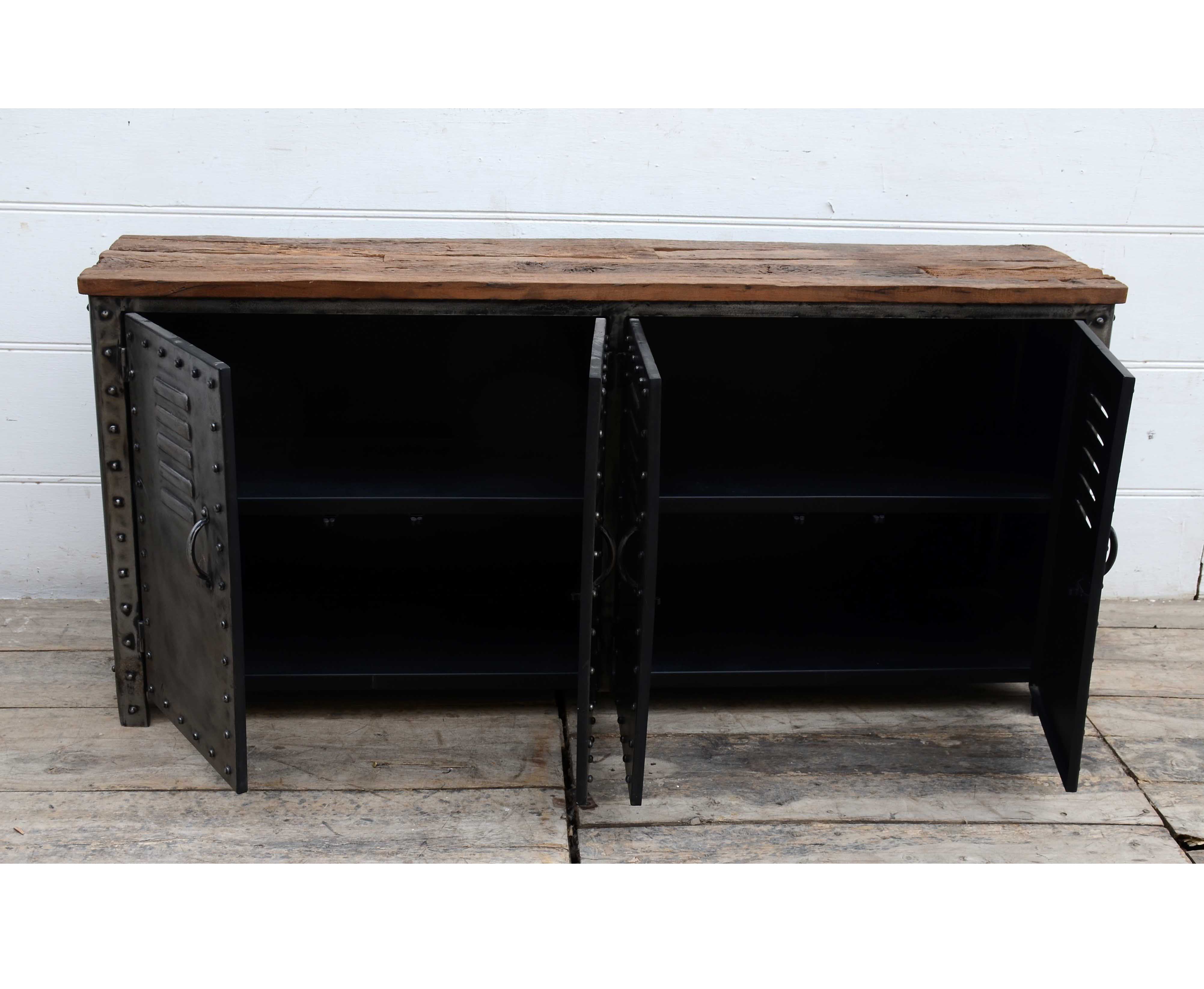 VINTAGE IRON LOCKER SIDEBOARD WITH RECLAIMED RAILWAY SLEEPER WOOD ...
