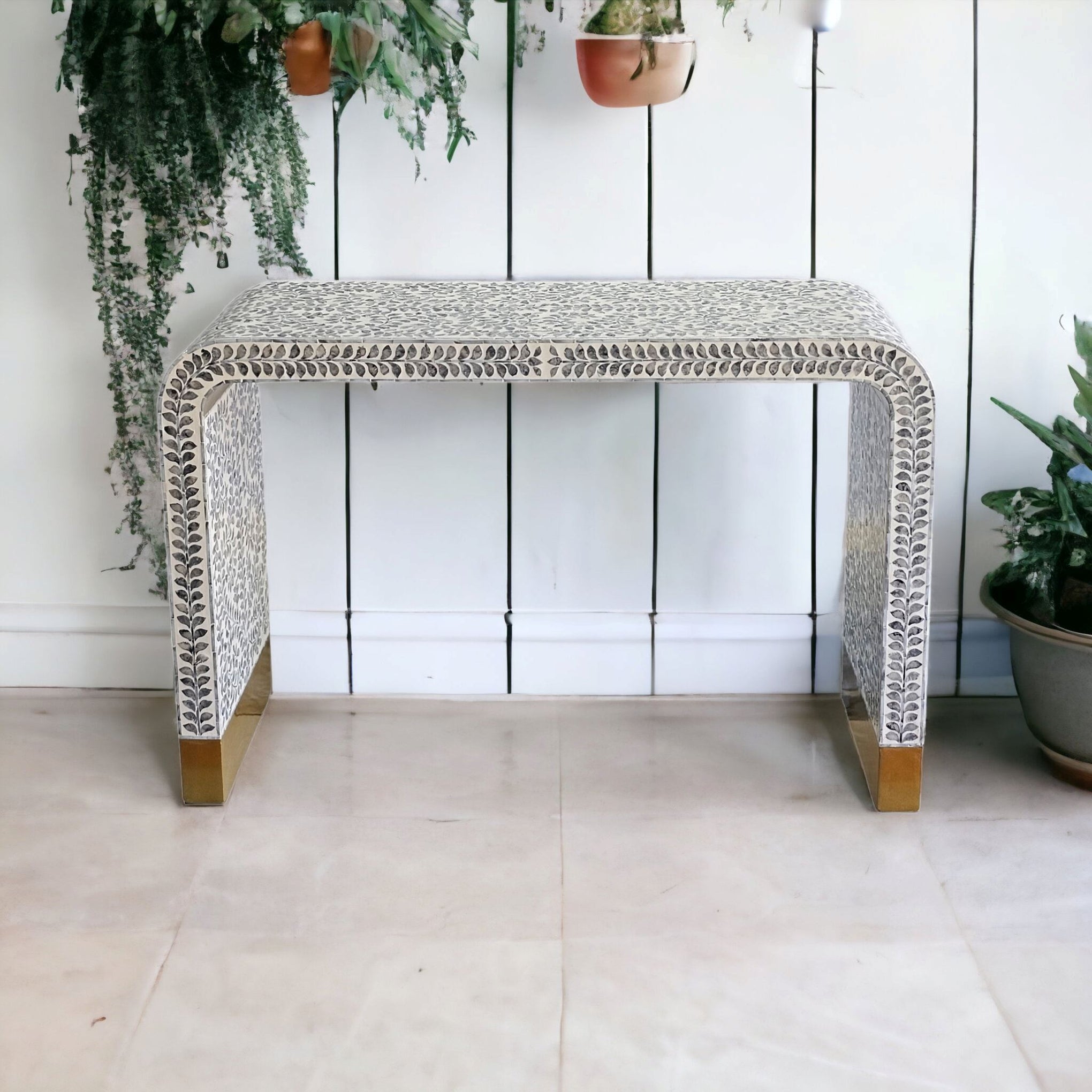MOTHER OF PEARL MONOCHROME ELEGANCE CONSOLE TABLE - Philbee Interiors
